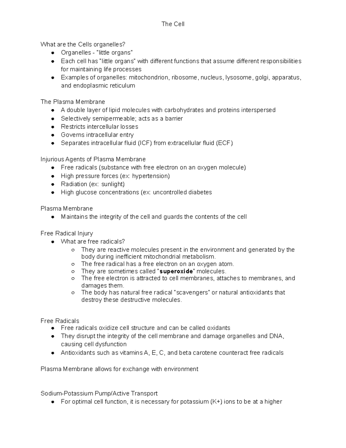 The Cell - Exam 1 The Cell notes - The Cell What are the Cells ...