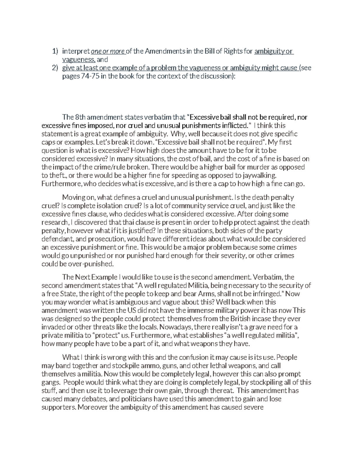 Writing Assignment #3 - nmbv - interpret one or more of the Amendments ...