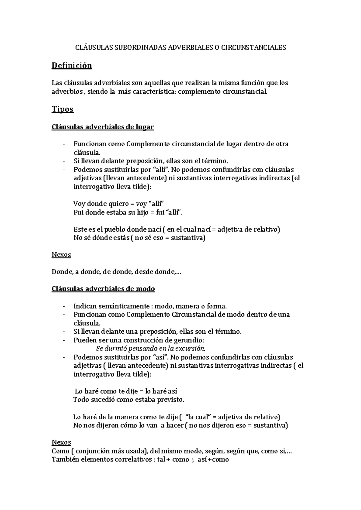 CLÁ Usulas Subordinadas Adverbiales O Circunstanciales - CLÁUSULAS ...