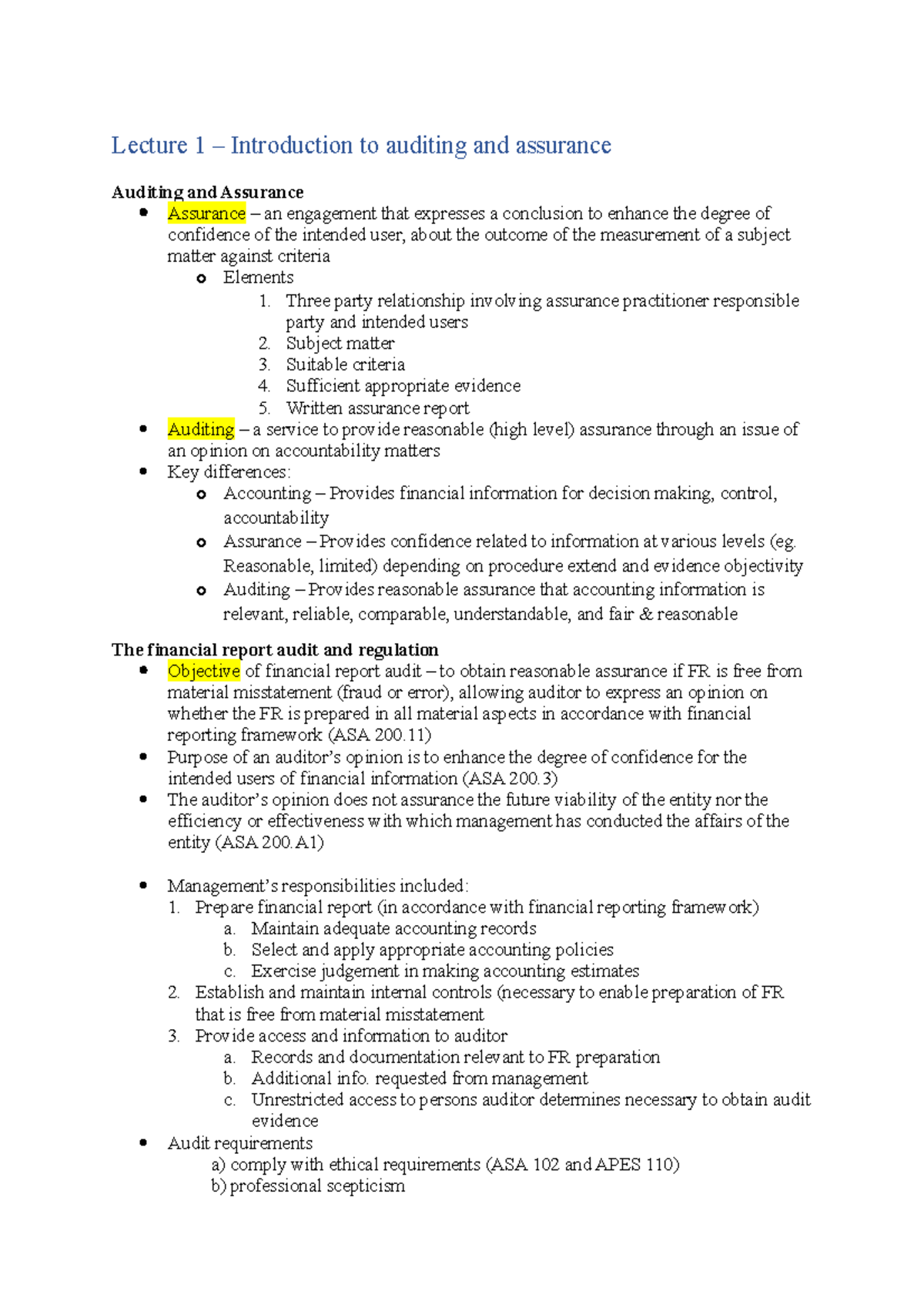 ACCG3041 Week 1 - Lecture 1 – Introduction to auditing and assurance Auditing and Assurance ...