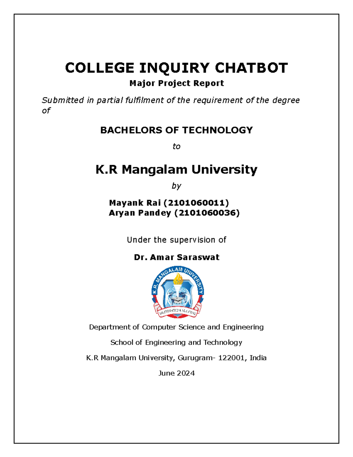 G1 BCA - It is the description of the chatbot fro college enquiry ...