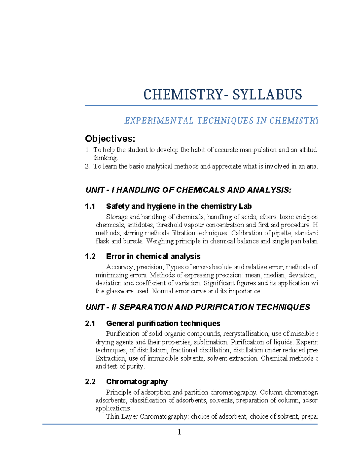 Chemistry Syllabus - project - CHEMISTRY- SYLLABUS EXPERIMENTAL ...