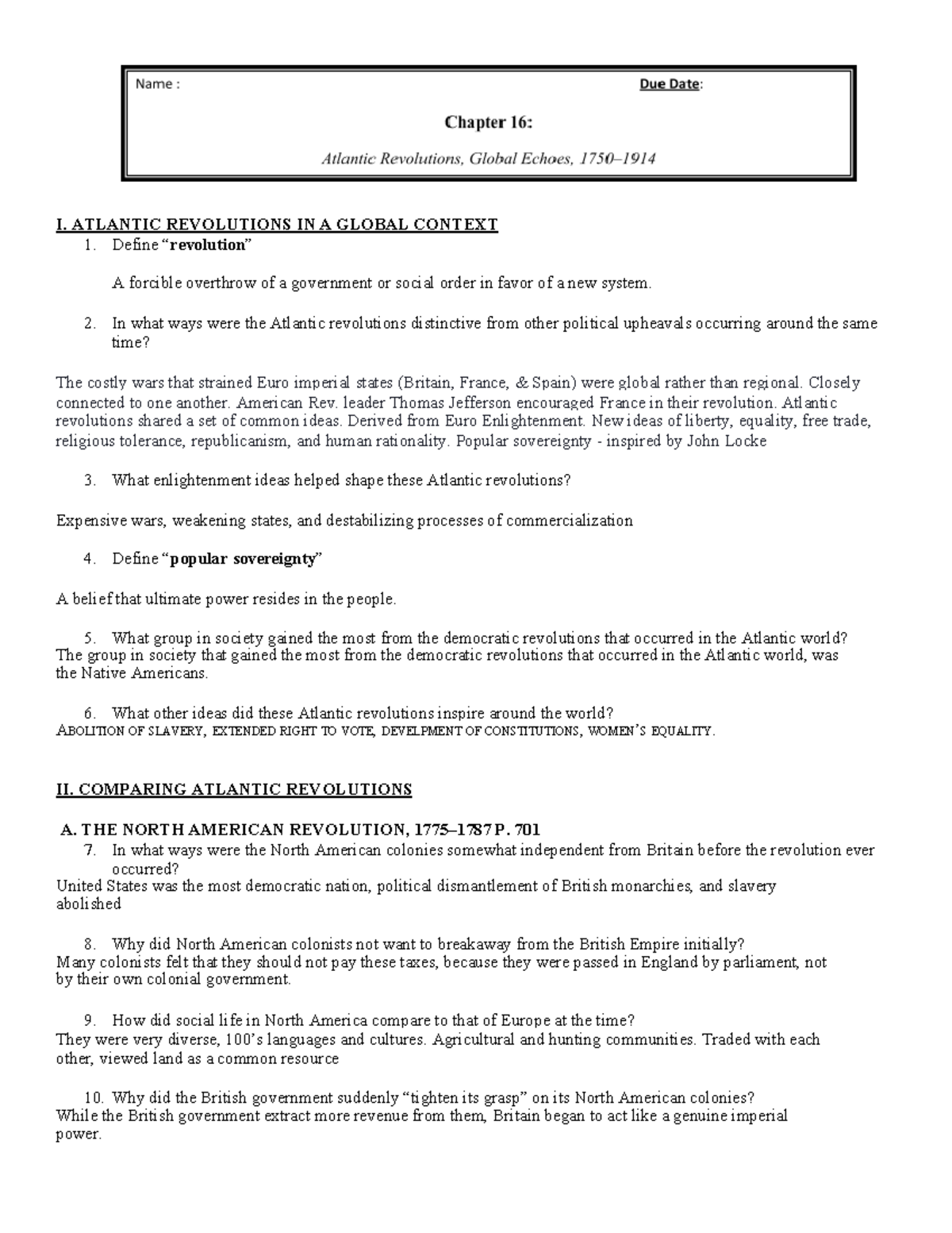 Strayer Chapter 16 - I. ATLANTIC REVOLUTIONS IN A GLOBAL CONTEXT Define ...