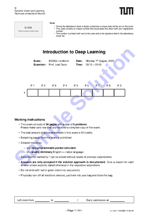 Example exam questions solutions - Introduction to Deep Learning (I2DL) Mock Exam - Solutions ...