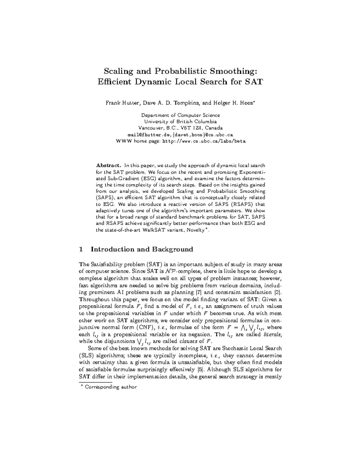 Scaling and Probabilistic Smoothing Efficient Dynamic Local Search for SAT - Scaling and - Studocu