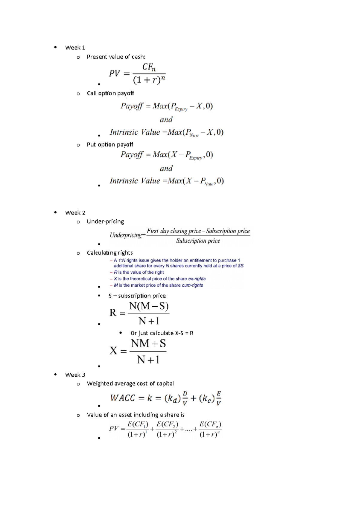 2020 Sem 2 Mid-semester formula sheet - Week 1 o Present value of cash ...