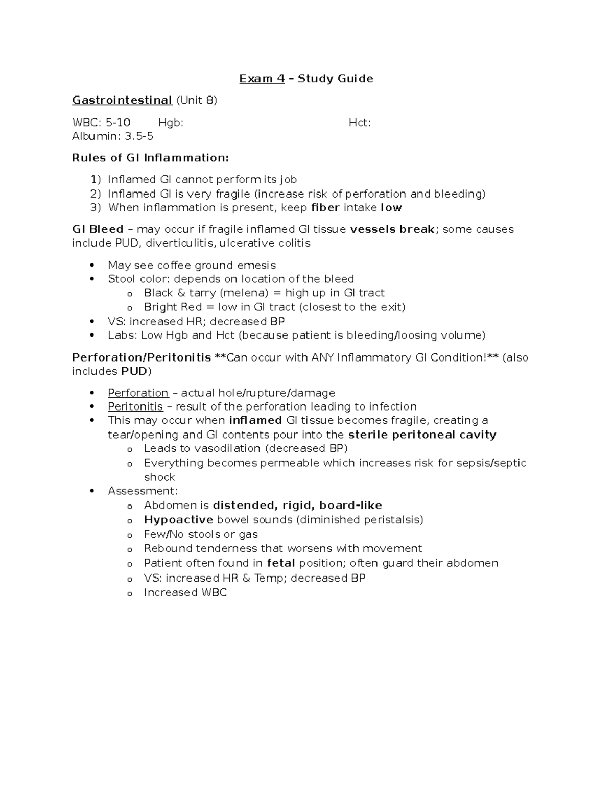 Exam 2 Study Guide NUR 170 MB Valentine - Exam 4 – Study Guide ...