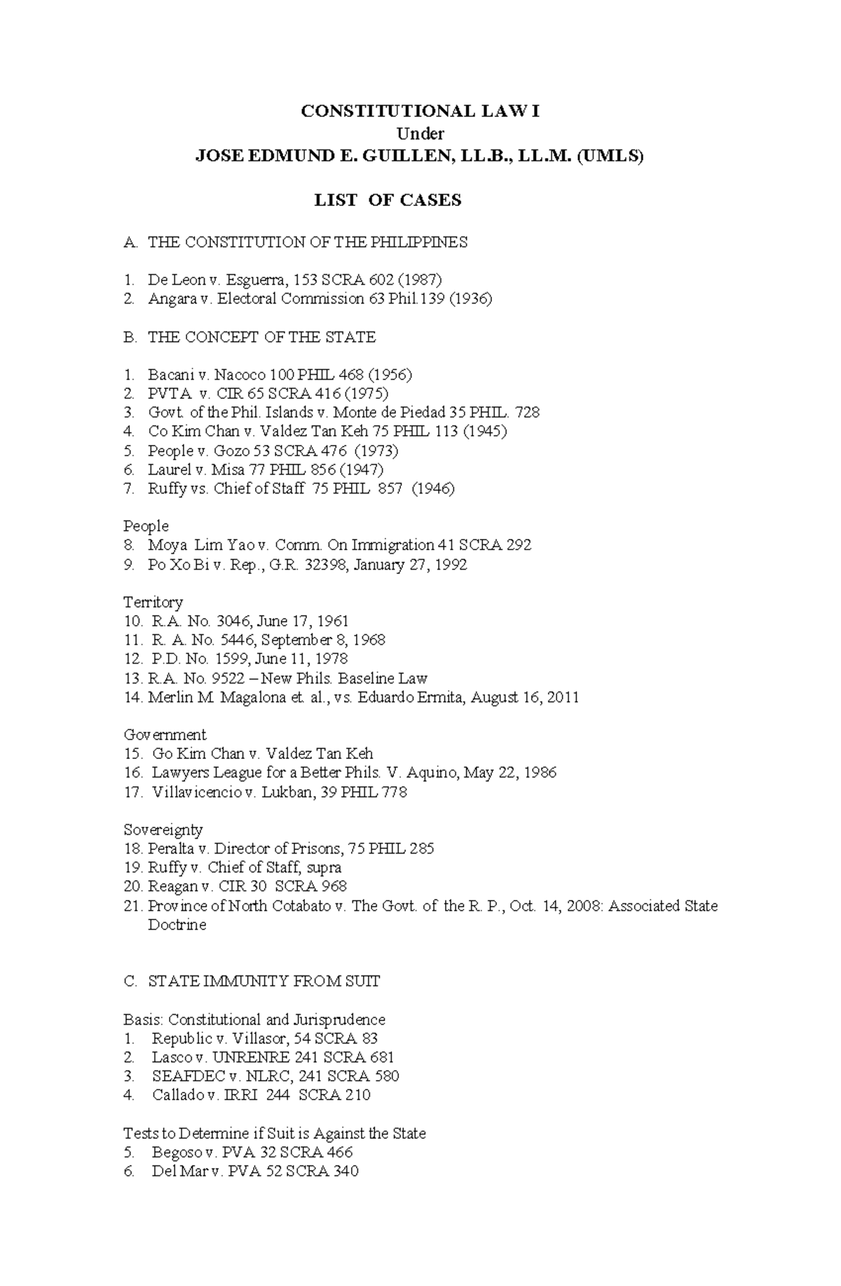 Constitutional LAW I Cases 2017 3 - CONSTITUTIONAL LAW I Under JOSE ...