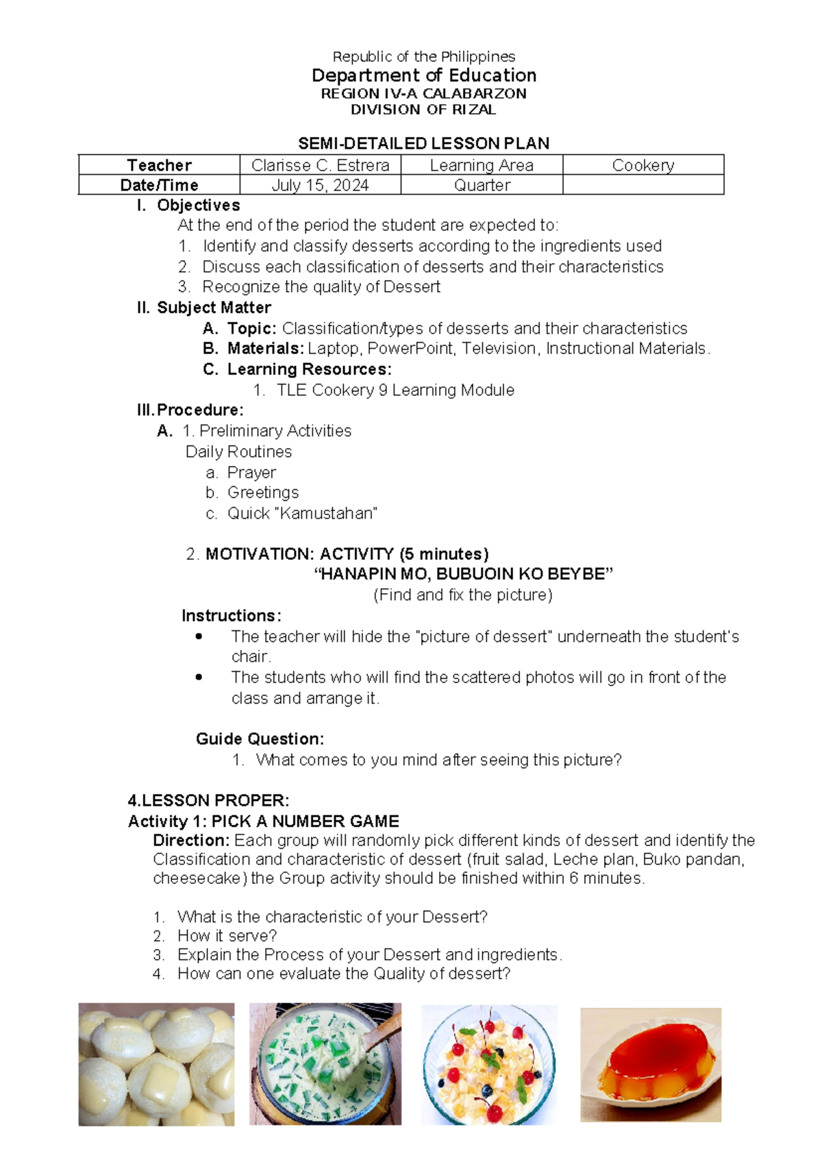 Lesson PLAN (DEMO Teaching) - Republic of the Philippines Department of ...