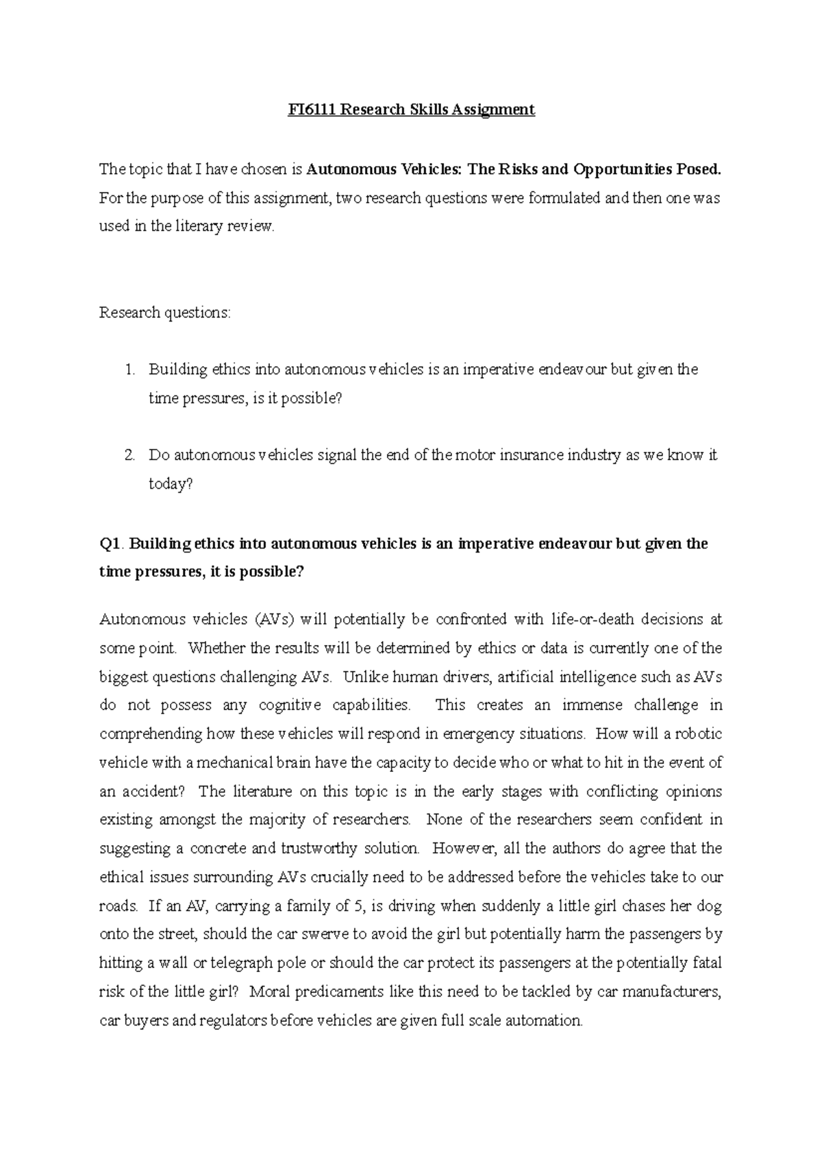 Research Methods Assignment 1 - FI6111 Research Skills Assignment The ...