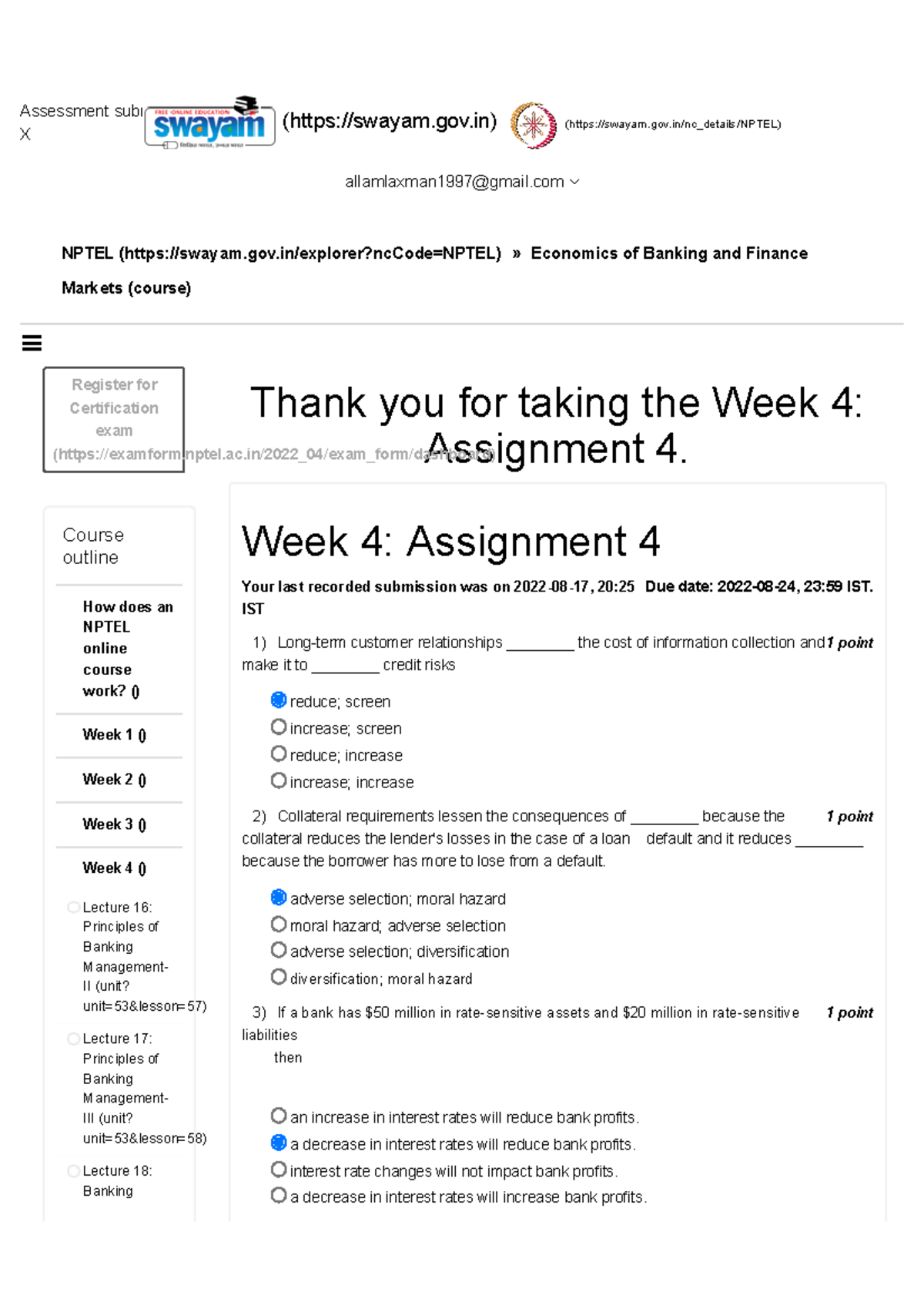 Lakshman Economics of Banking and Finance Markets - Unit 5 - Week 4 ...