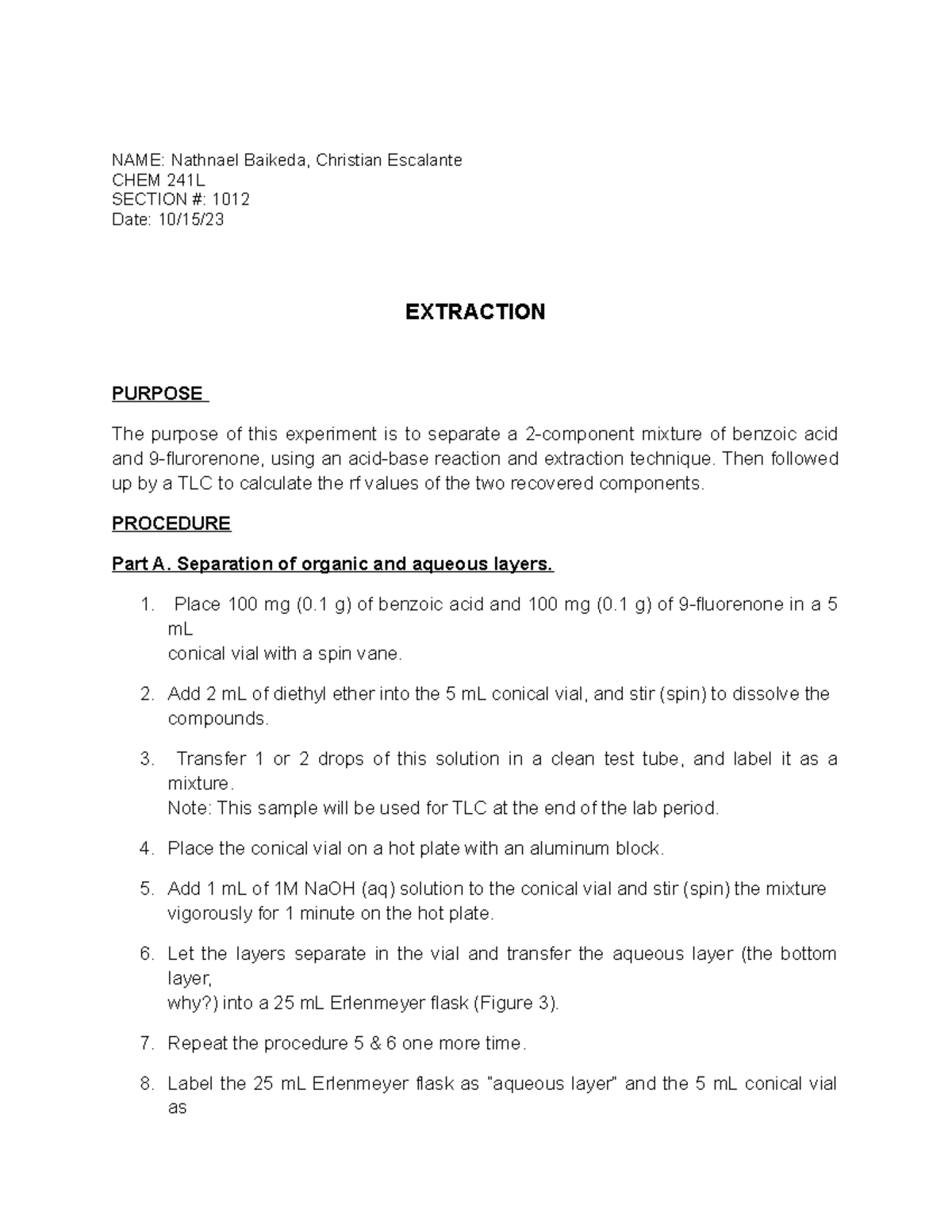 Extraction - Report - A template - NAME: Nathnael Baikeda, Christian ...