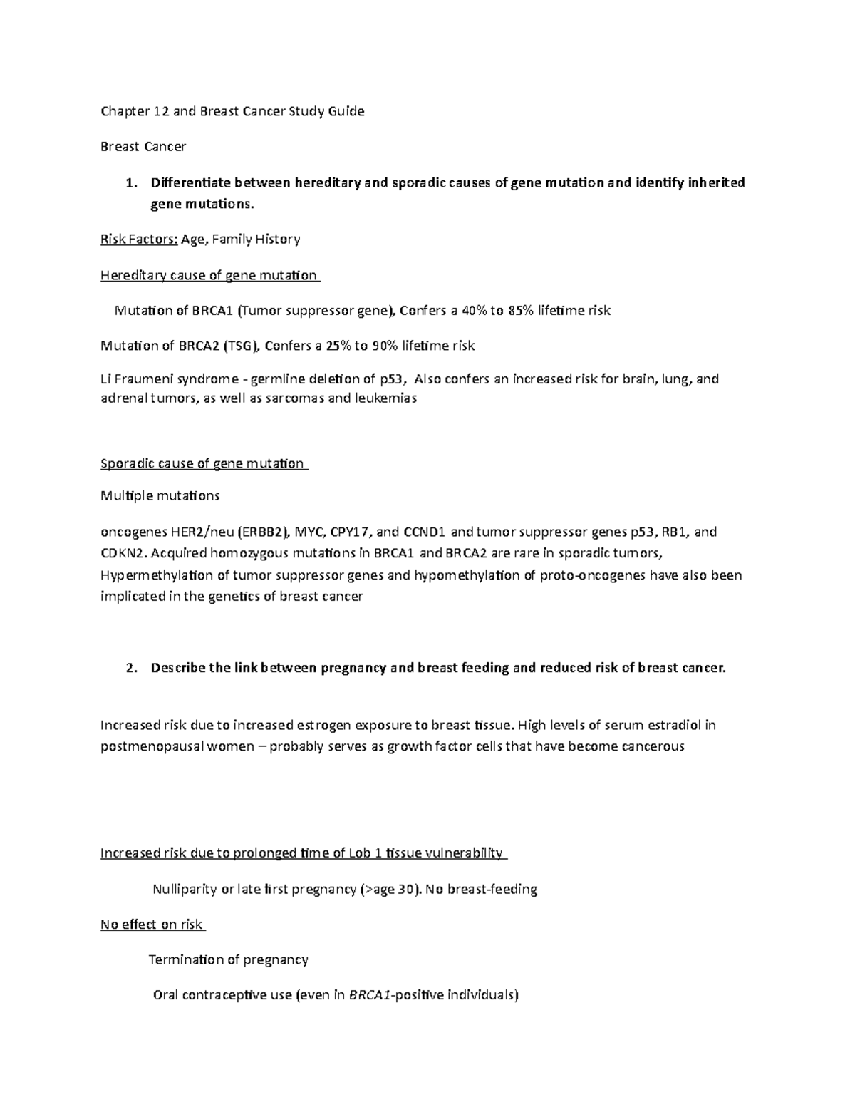 Chapter 12 - study guide - Chapter 12 and Breast Cancer Study Guide ...
