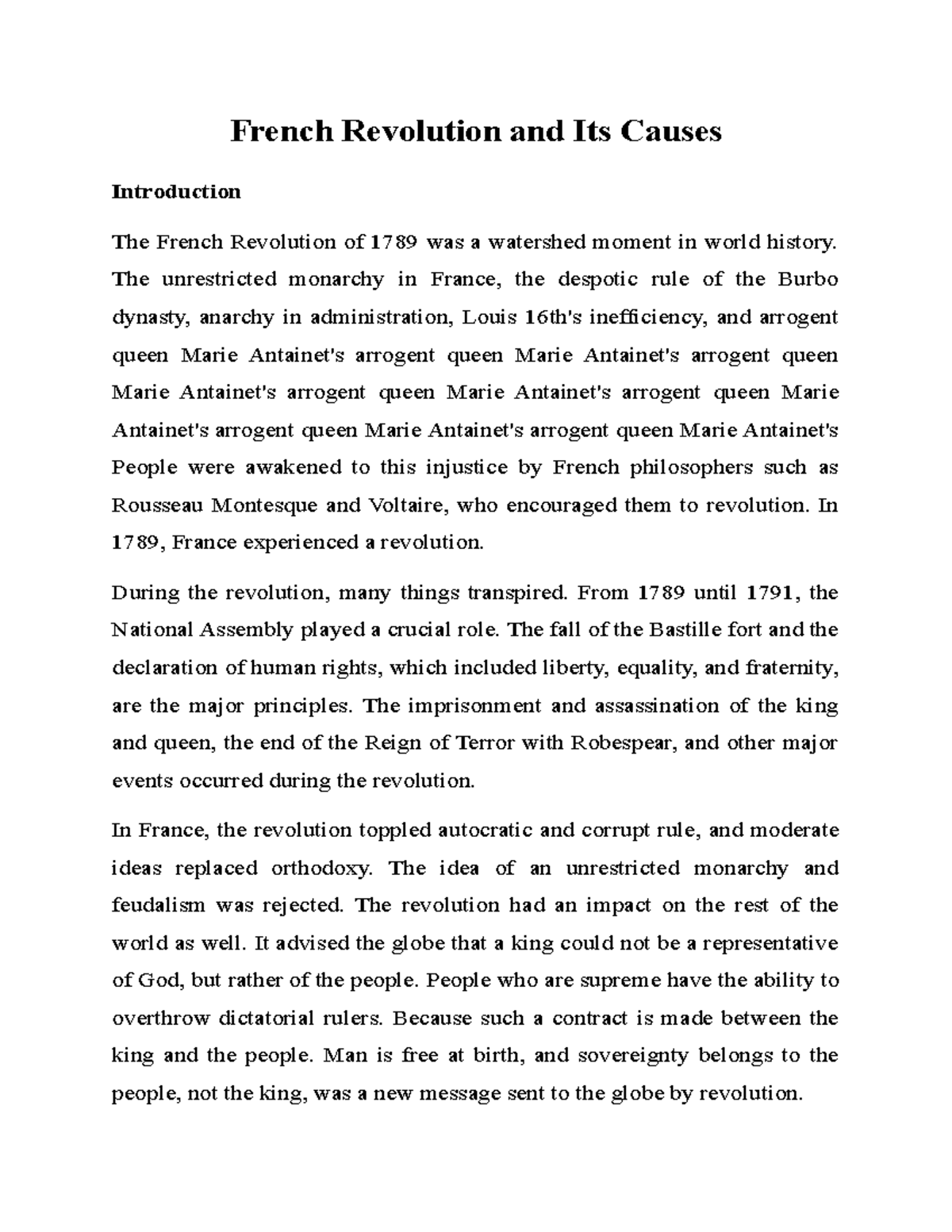 French Revolution and Its Causes - History - Studocu