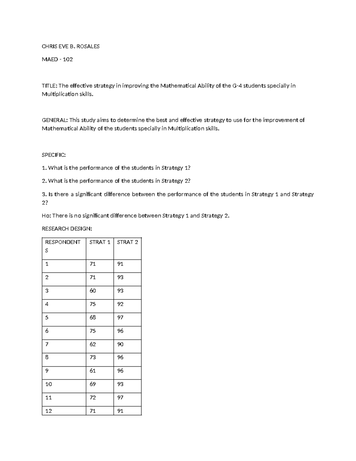 MAED - 102 Chris Rosales - CHRIS EVE B. ROSALES MAED - 102 TITLE: The effective strategy in ...