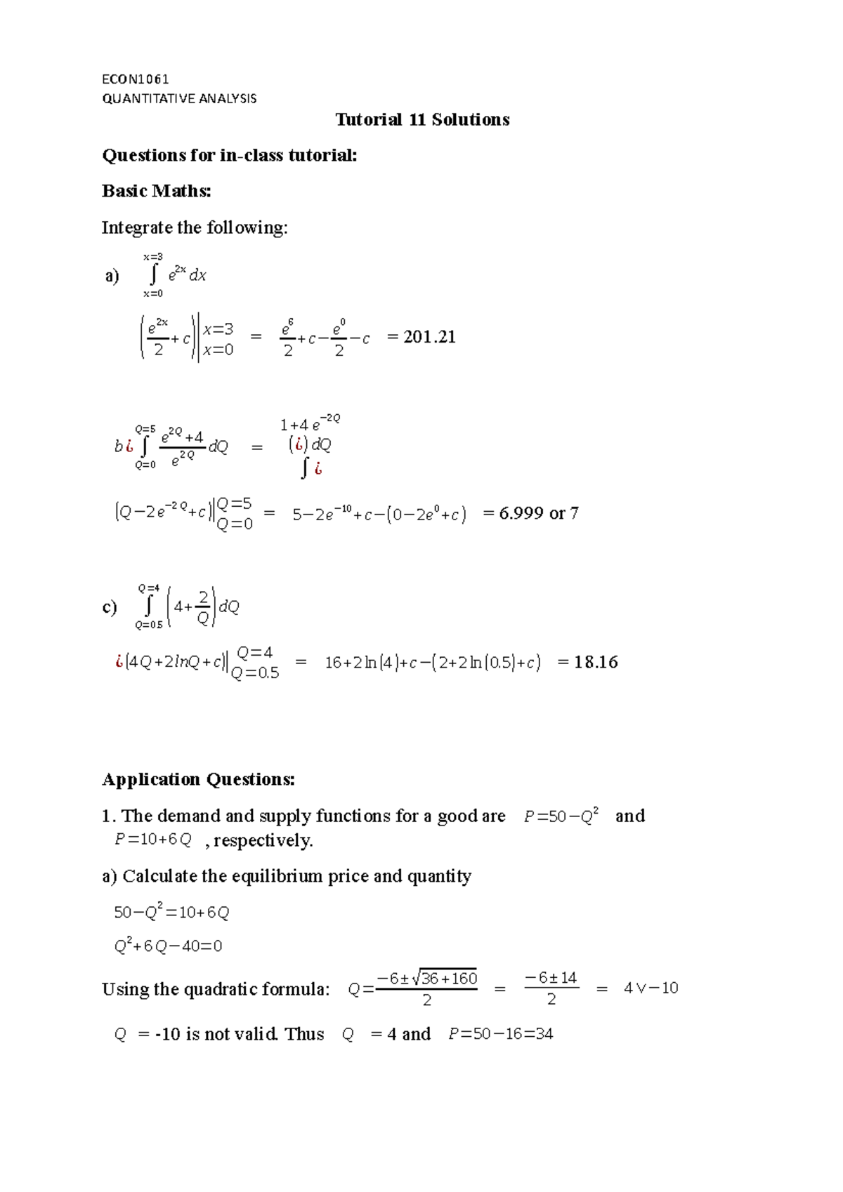 Tutorial 11 Solutions - QUANTITATIVE ANALYSIS Tutorial 11 Solutions ...