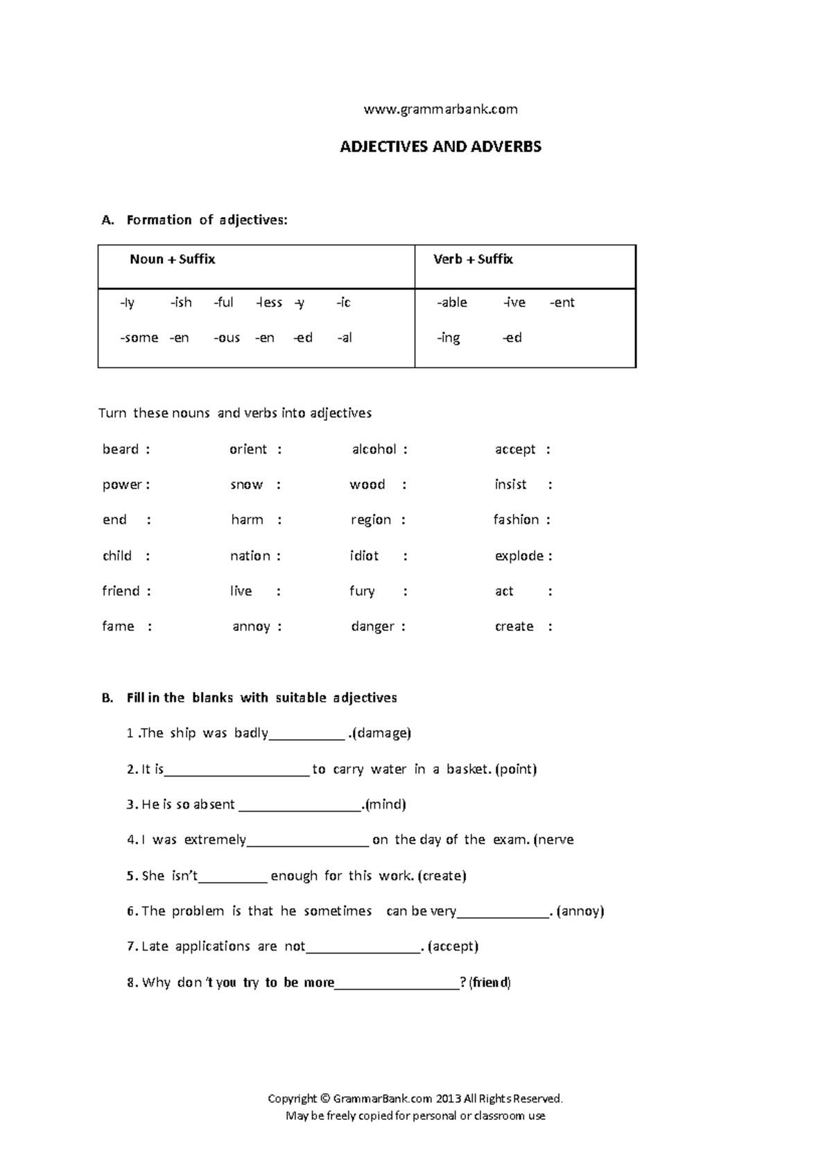 21. Adjectives and Adverbs autor Grammar Bank - Copyright © GrammarBank ...