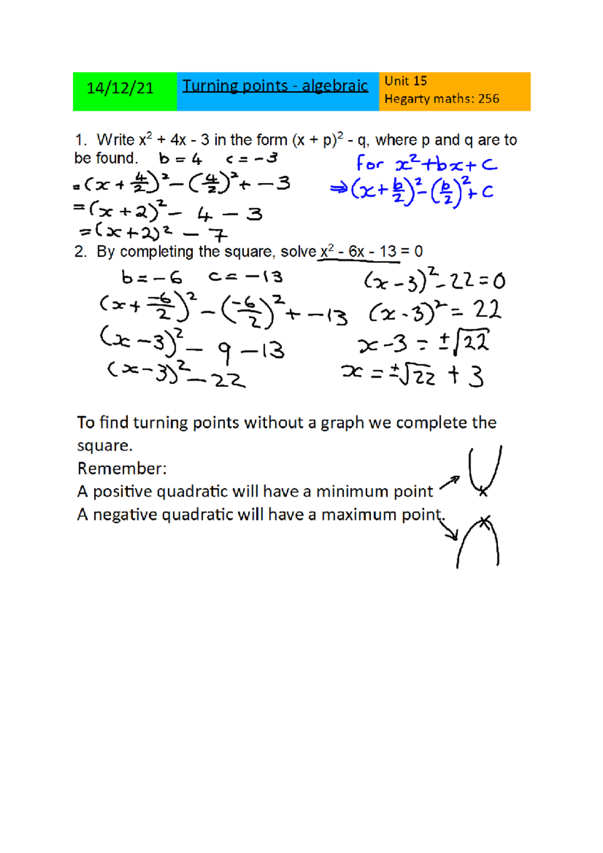 Turning points - quadratic - Computer Science And Engineering - Studocu