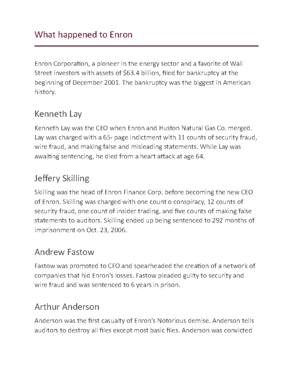 What happened to Enron - What happened to Enron Enron Corporation, a ...