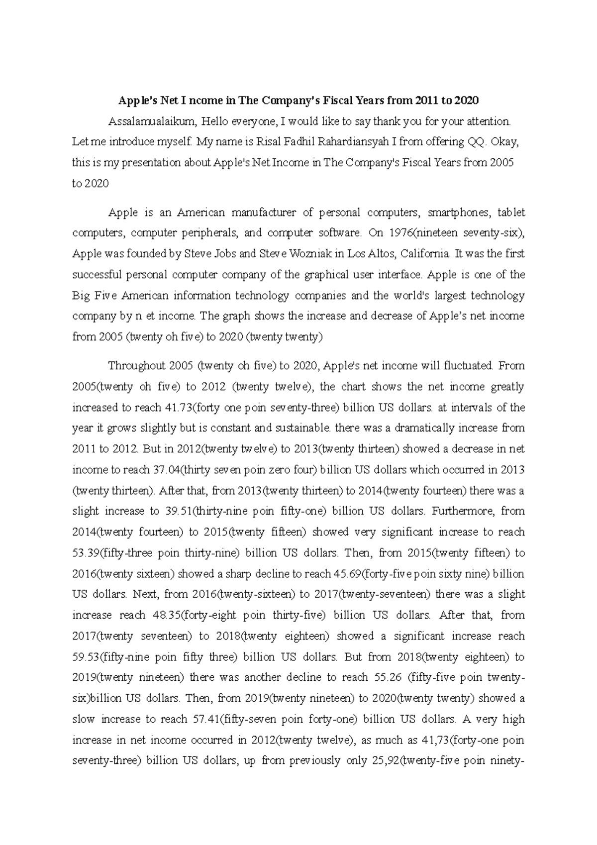 Business Presentation: Apple's Net Income in The Company's Fiscal Years ...