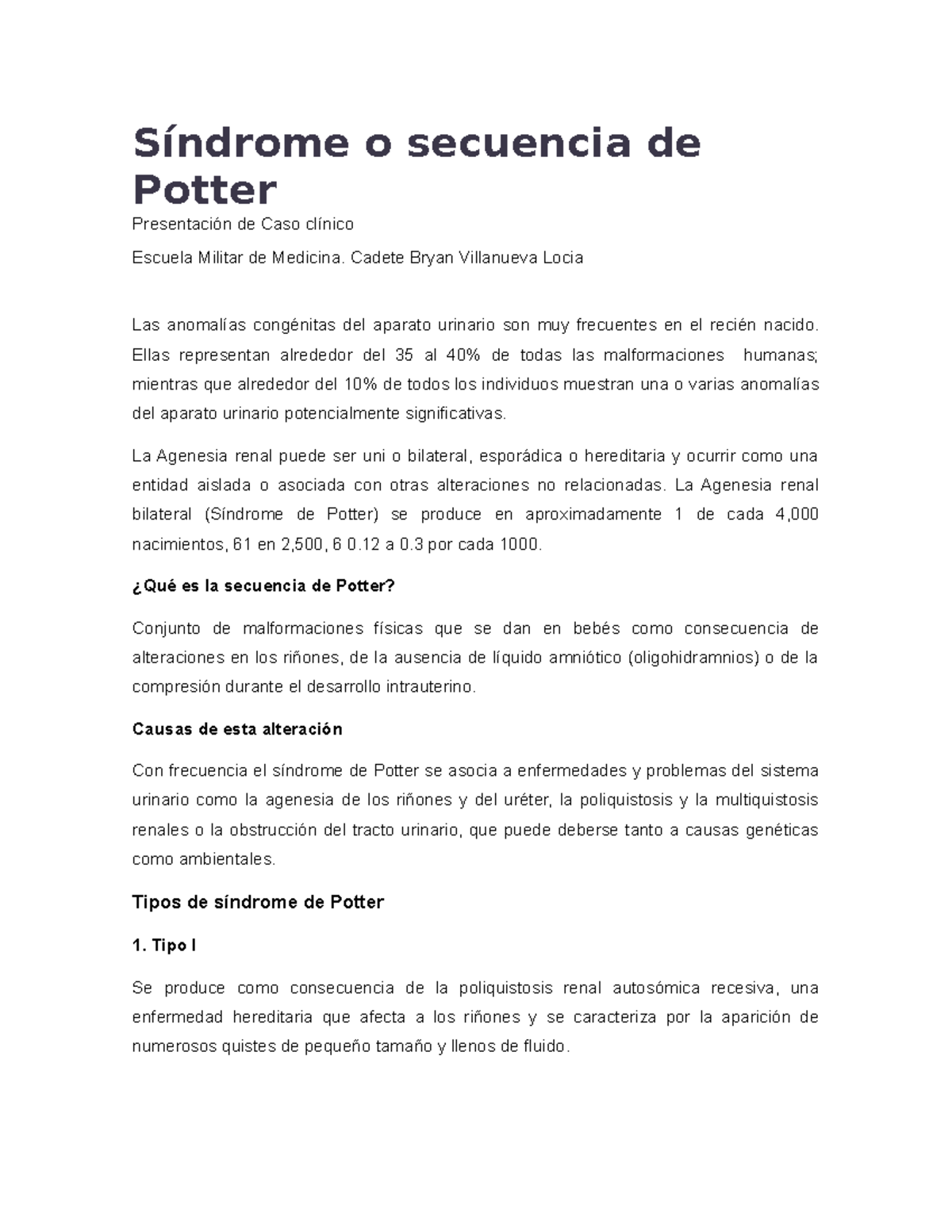 Síndrome o secuencia de Potter - Síndrome o secuencia de Potter ...
