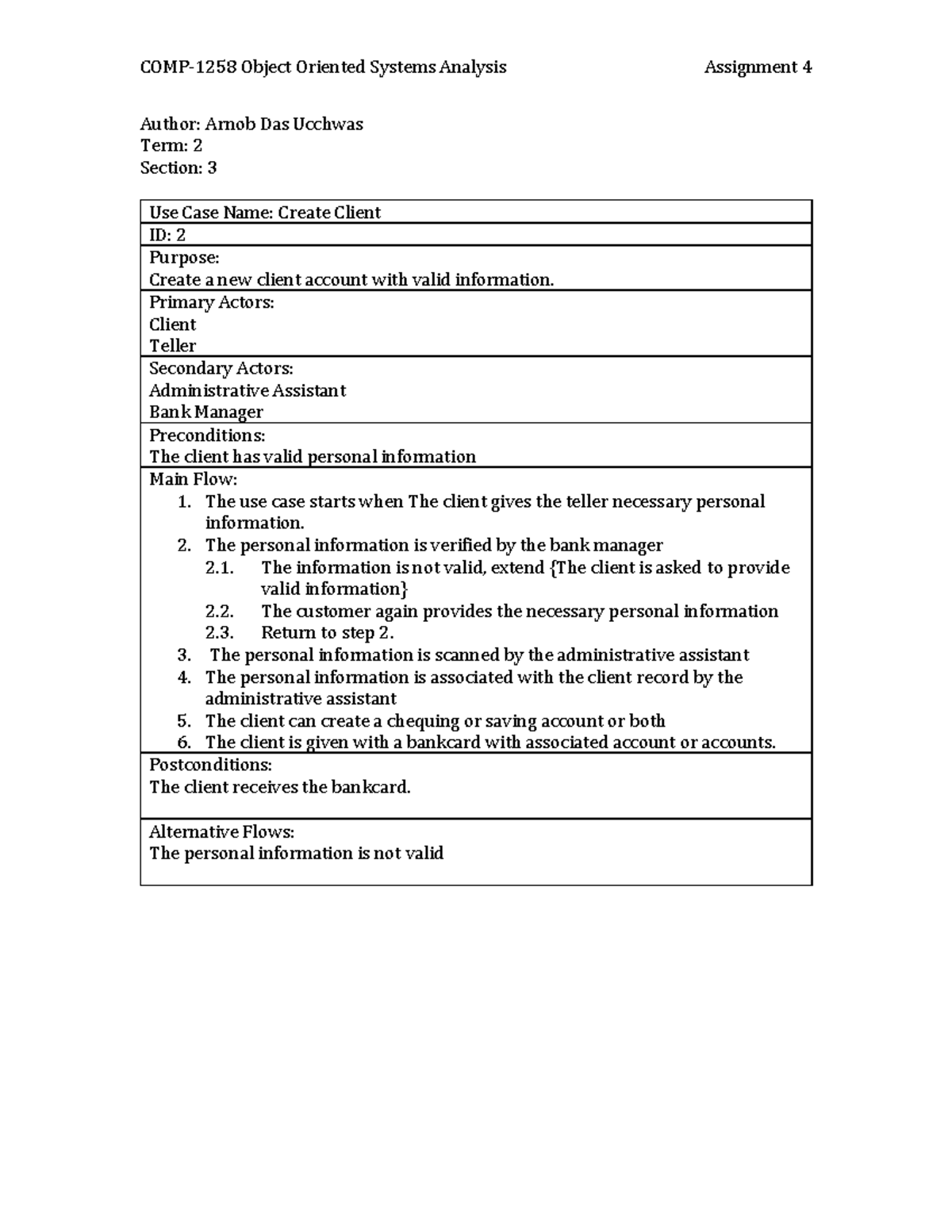 COMP-1258 Assign 4 Template UCdesc - COMP- 1258 Object Oriented Systems Analysis Assignment 4 ...