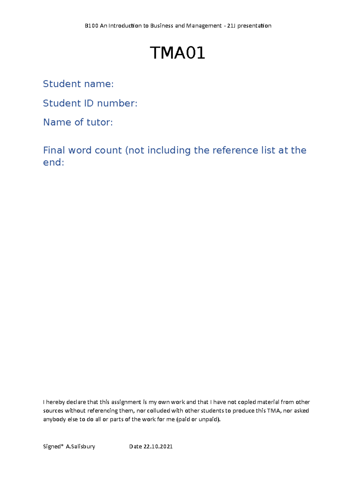 TMA01 21J Template final 210721 - B100 - OU - Studocu