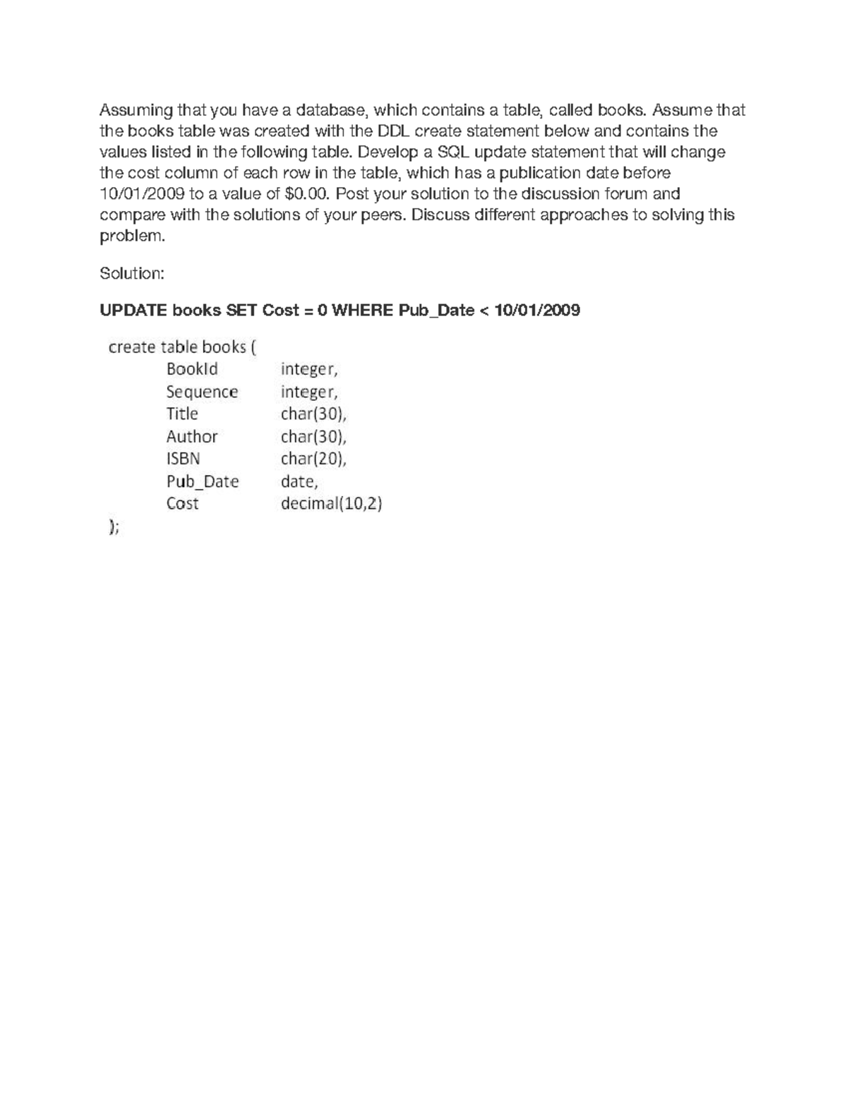 Discussion Assignment Unit 6 Assuming That You Have A Database Which 6416