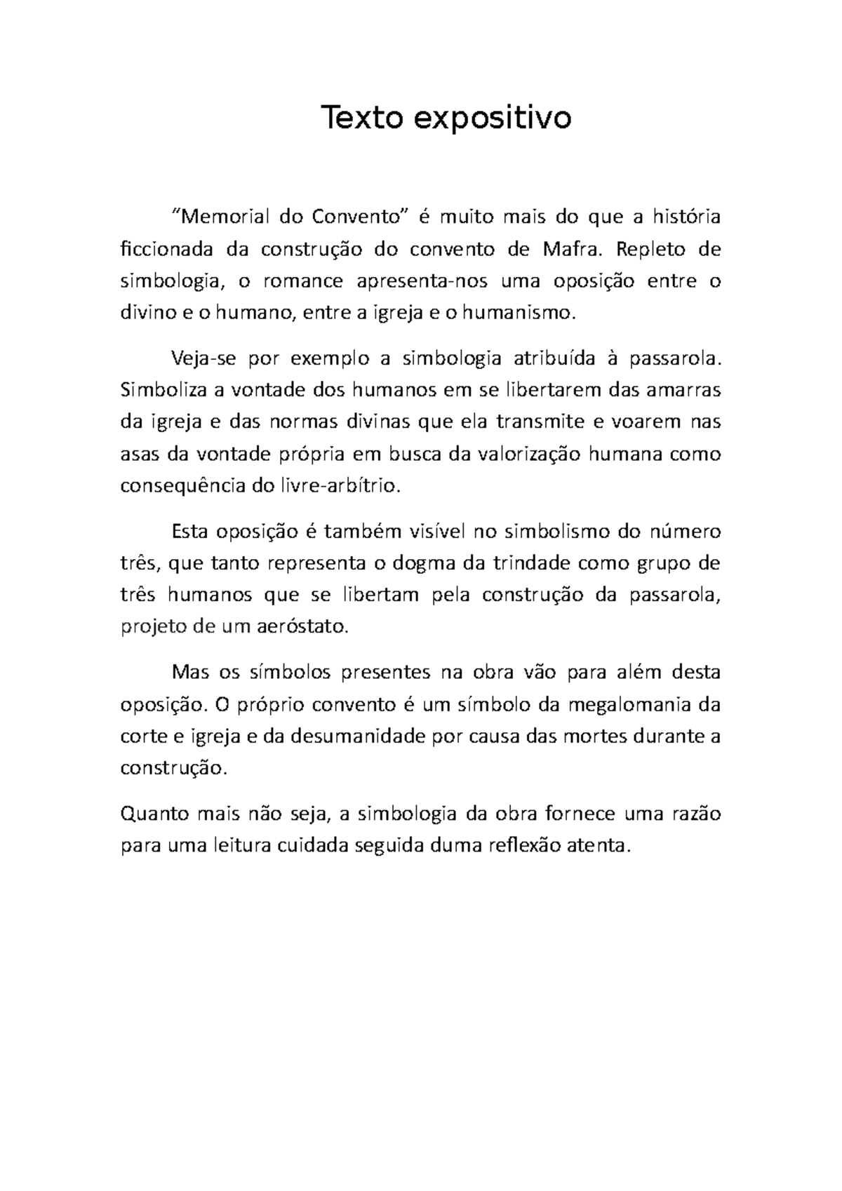 Texto expositivo - sbmmd - Texto expositivo “Memorial do Convento” é ...