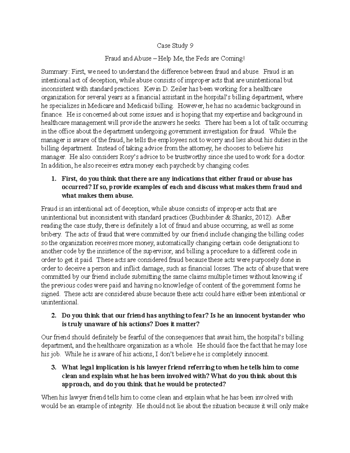 Case Study 9 - Course was instructed by Dr. Anthony Edwards - Case ...