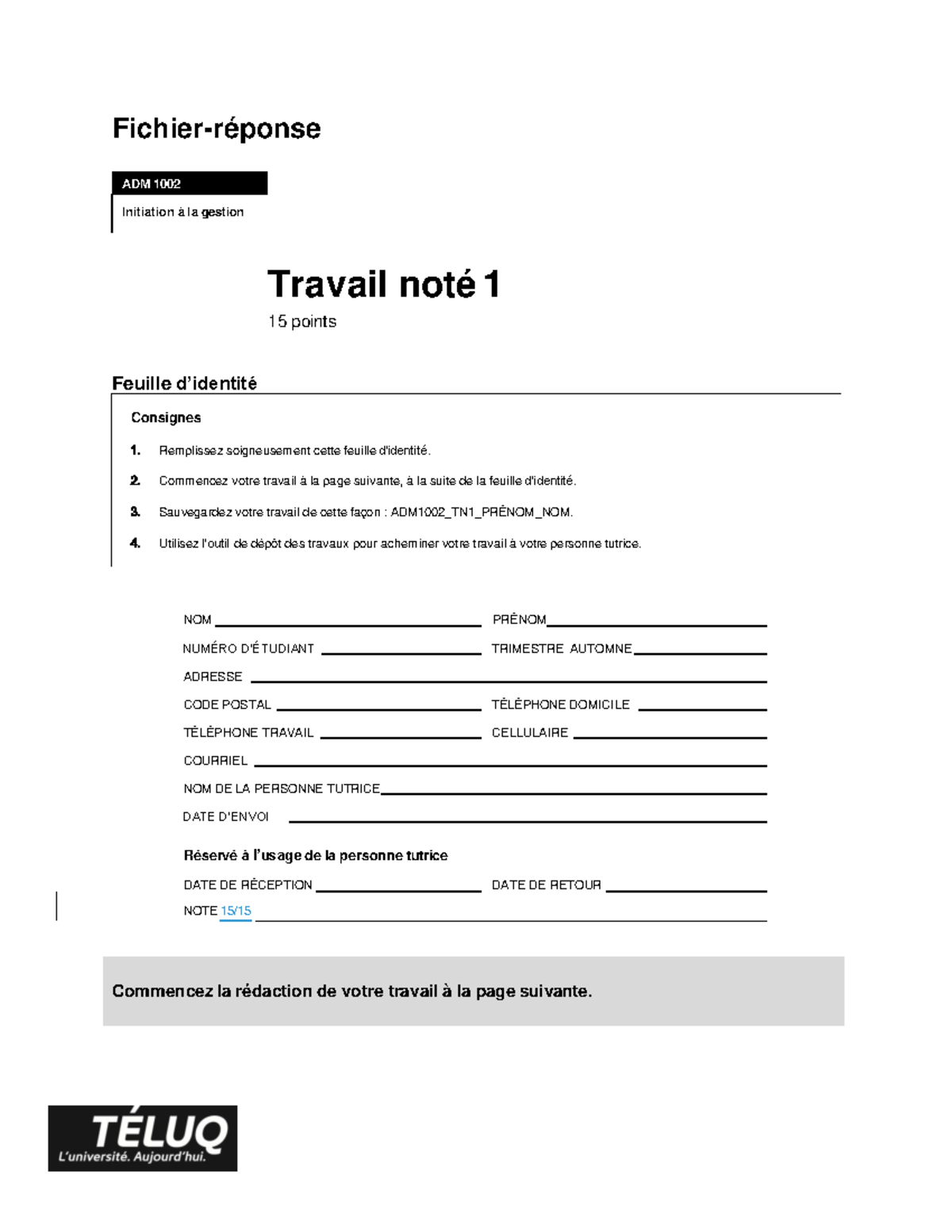 ADM1002 TN1 R - Fondements et finalité du management des organisations ...