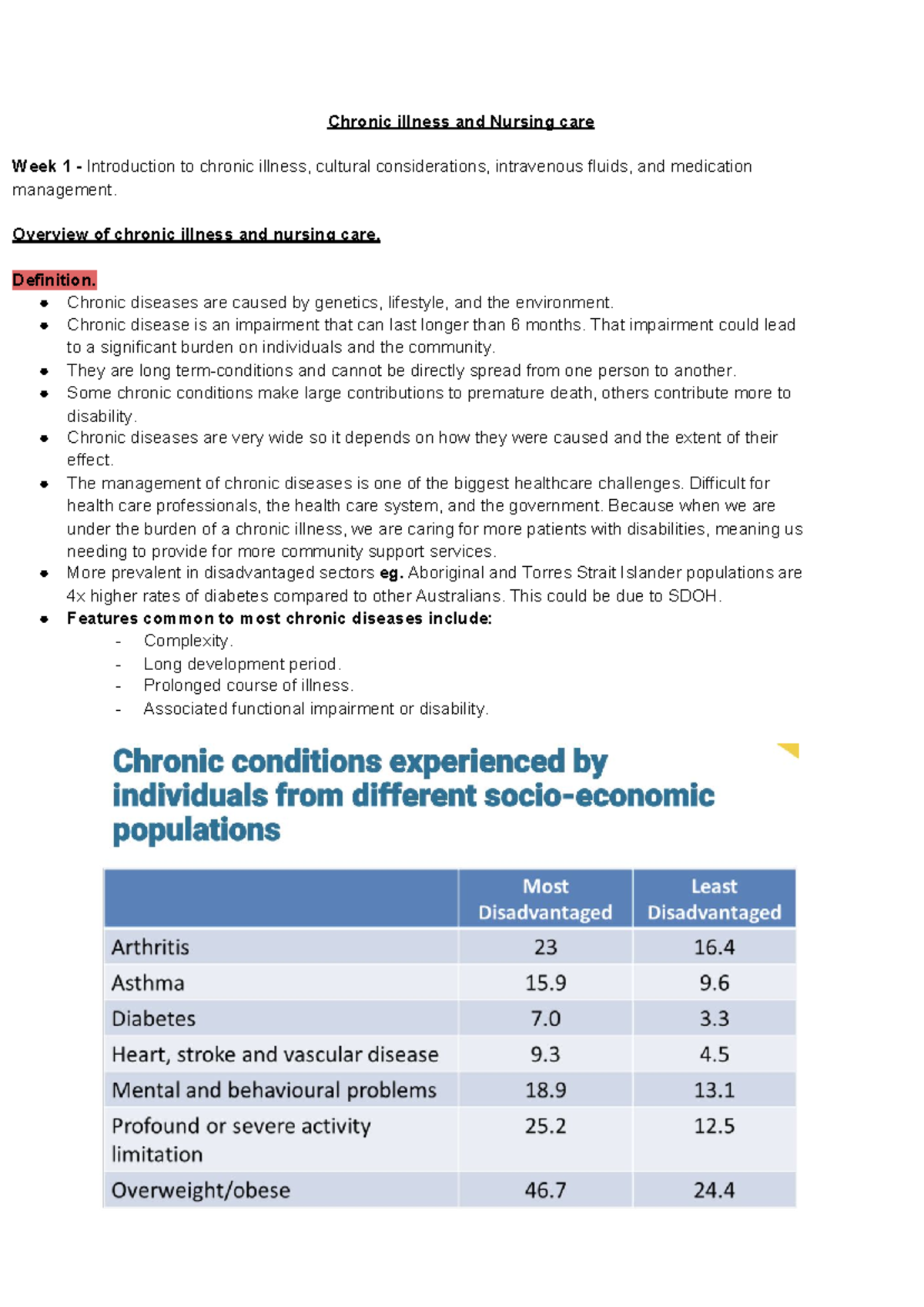 Chronic illness and Nursing care - Week 1 - Overview of chronic illness ...