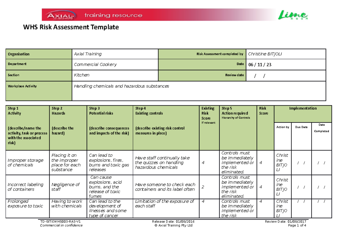 TD SIT XWHS003 RA3 V1- Risk-Assessment-Situation-3 - WHS Risk ...