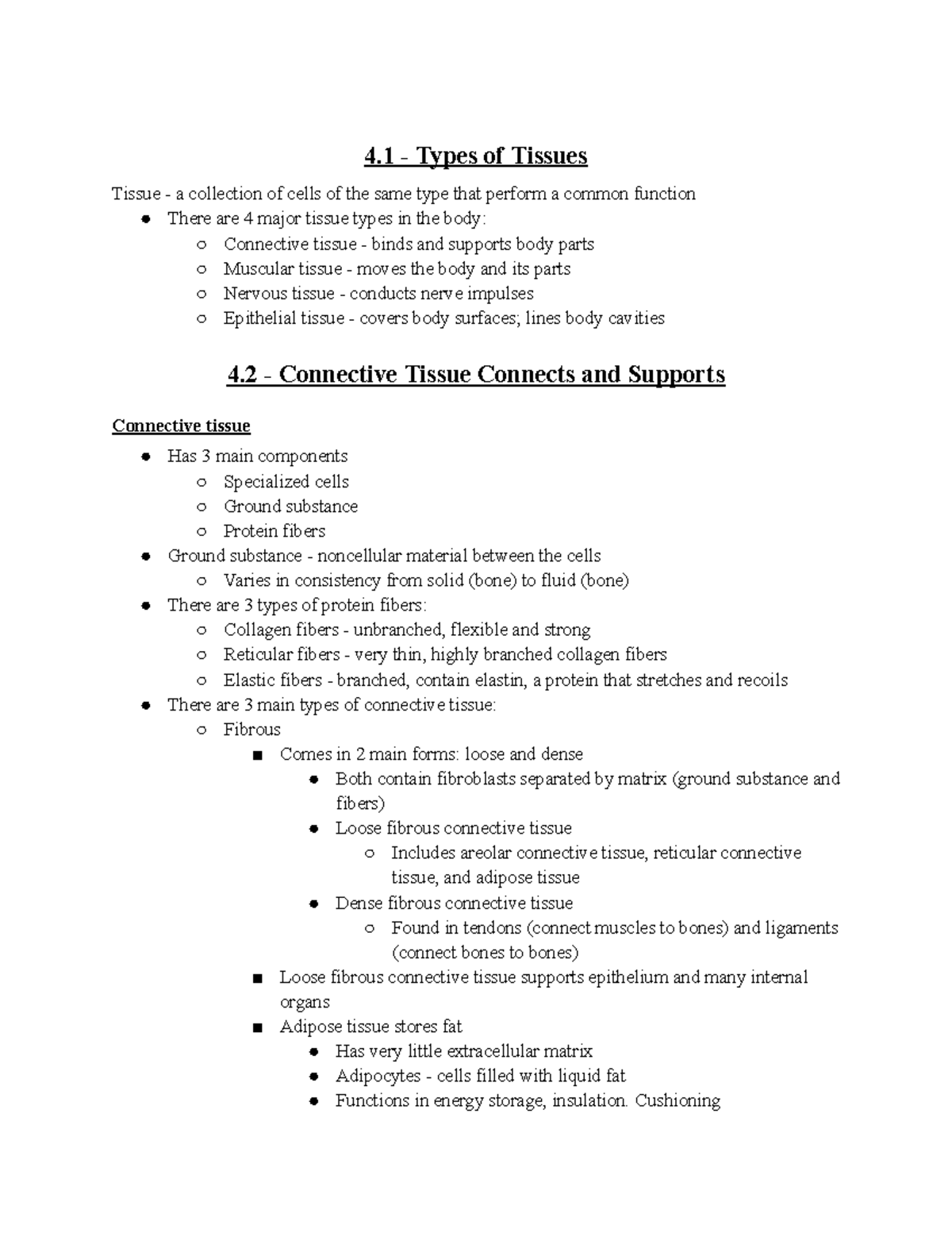 Chapter 4 - Tissues, Organ Systems, and Homeostasis - 4 - Types of ...