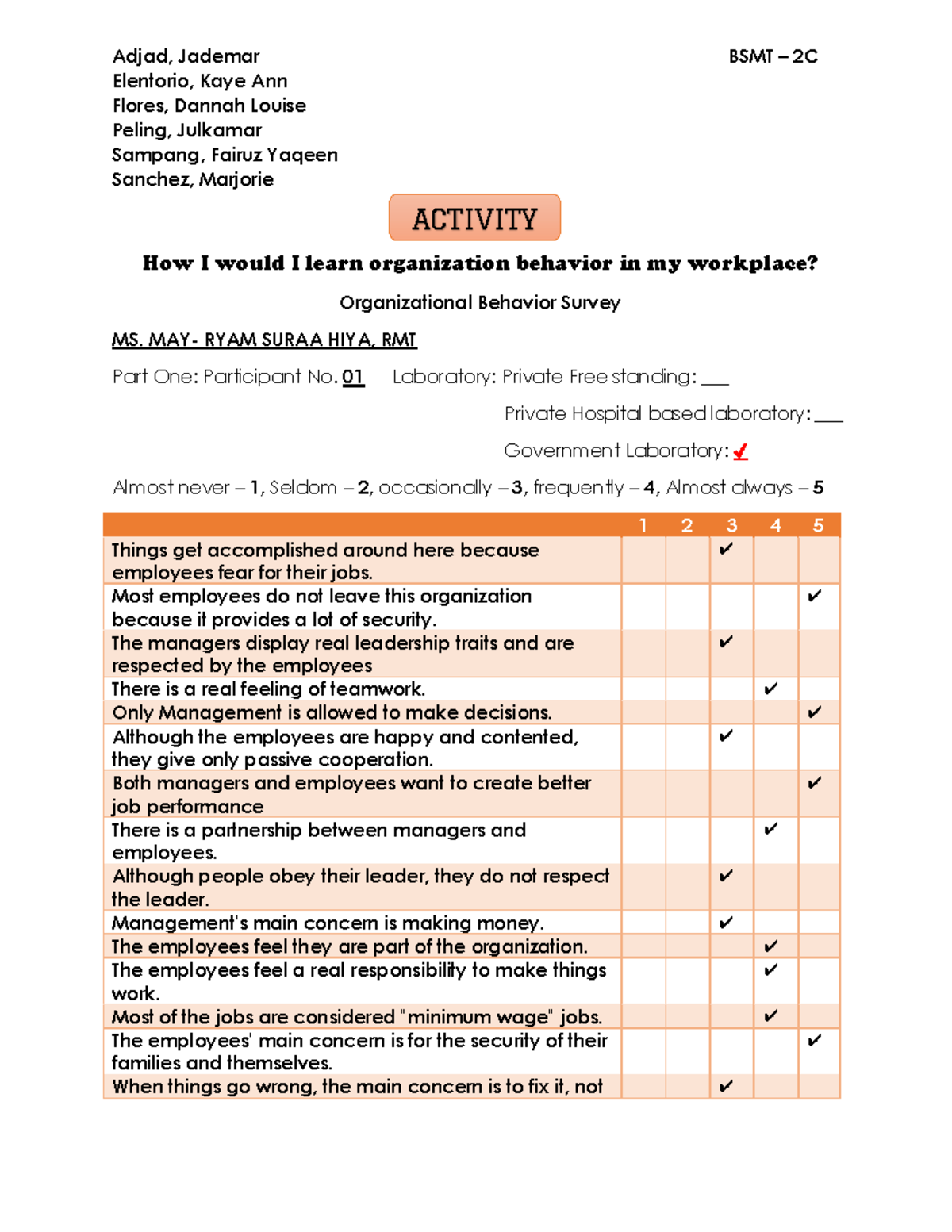 LAB Management Group Survey ( Module 1) - Adjad, Jademar BSMT – 2C ...