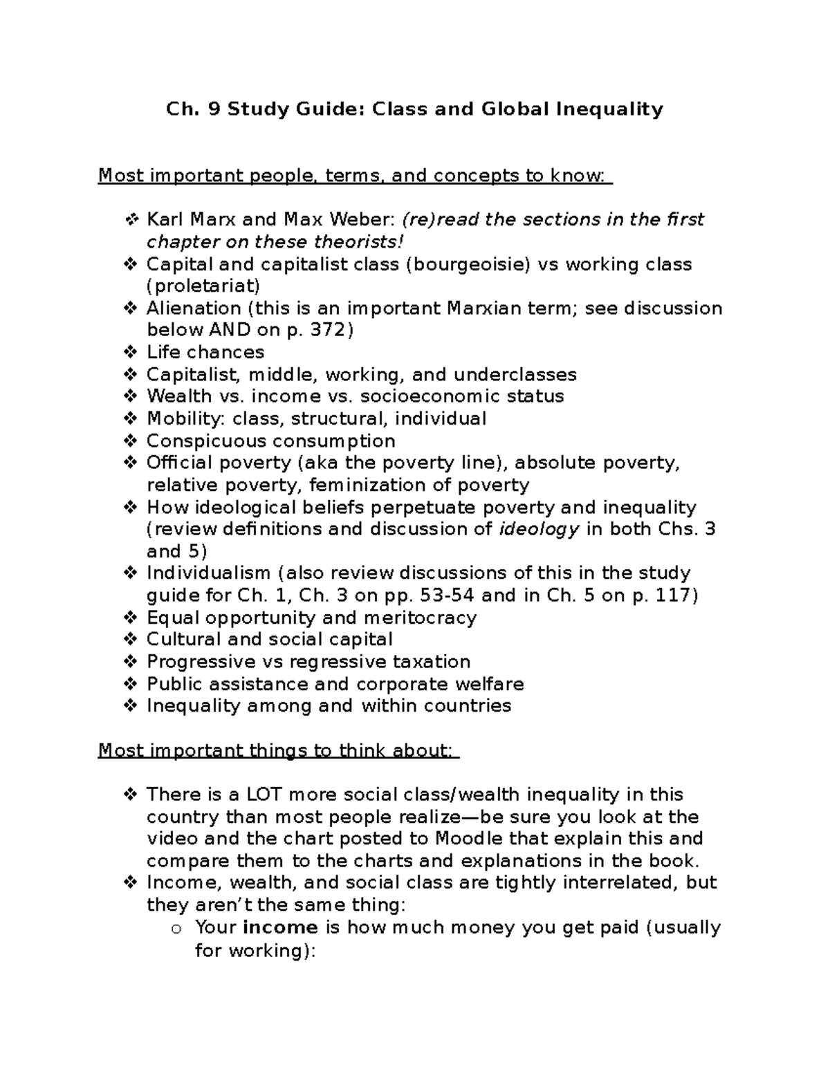 Ch. 9 Class and Global Inequality - Ch. 9 Study Guide: Class and Global ...
