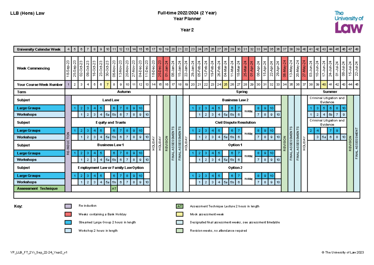Year Planner - Year 2 - LLB (Hons) Law Full-time 2022/2024 (2 Year) 5a ...
