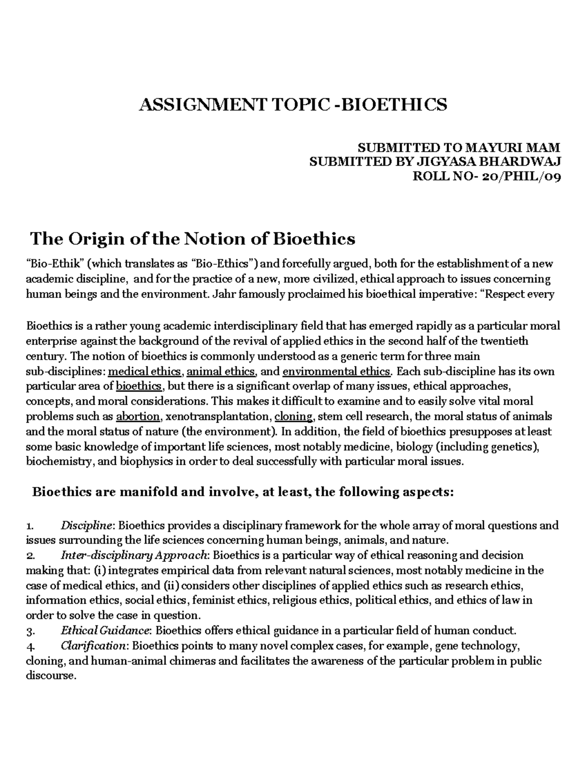 Untitled document - bioethics, What is bioethics and intro - ASSIGNMENT ...
