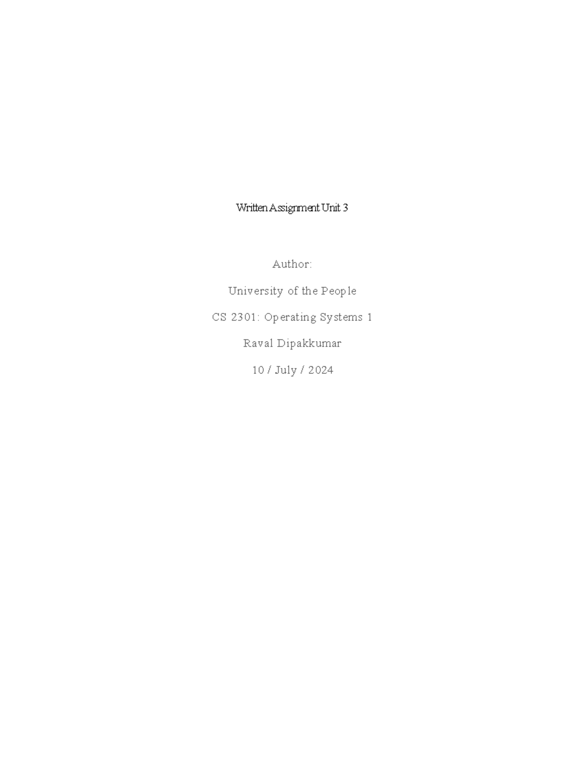 Cs 2301 Wa 3 Cs 2301 Wa 3 Written Assignment Unit 3 Author University Of The People Cs 2301 