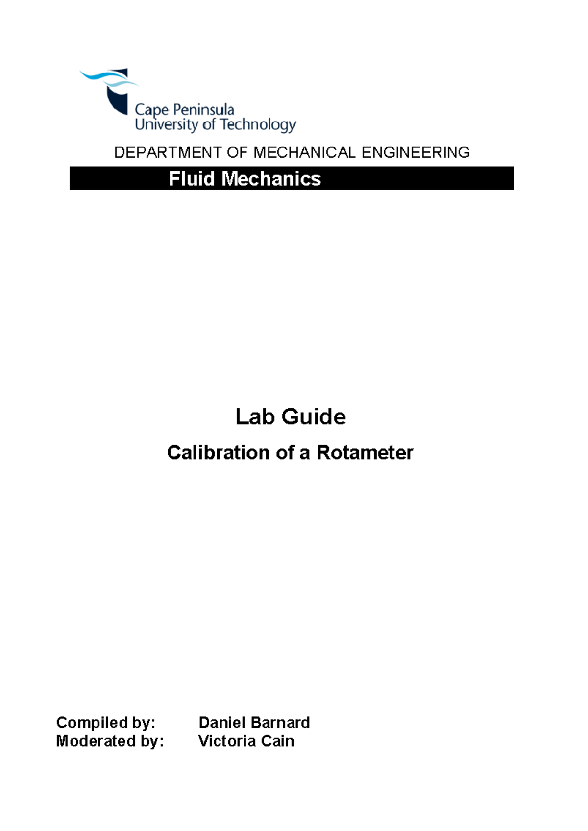 Calibration of a Rotameter Lab guide R1 - DEPARTMENT OF MECHANICAL ...