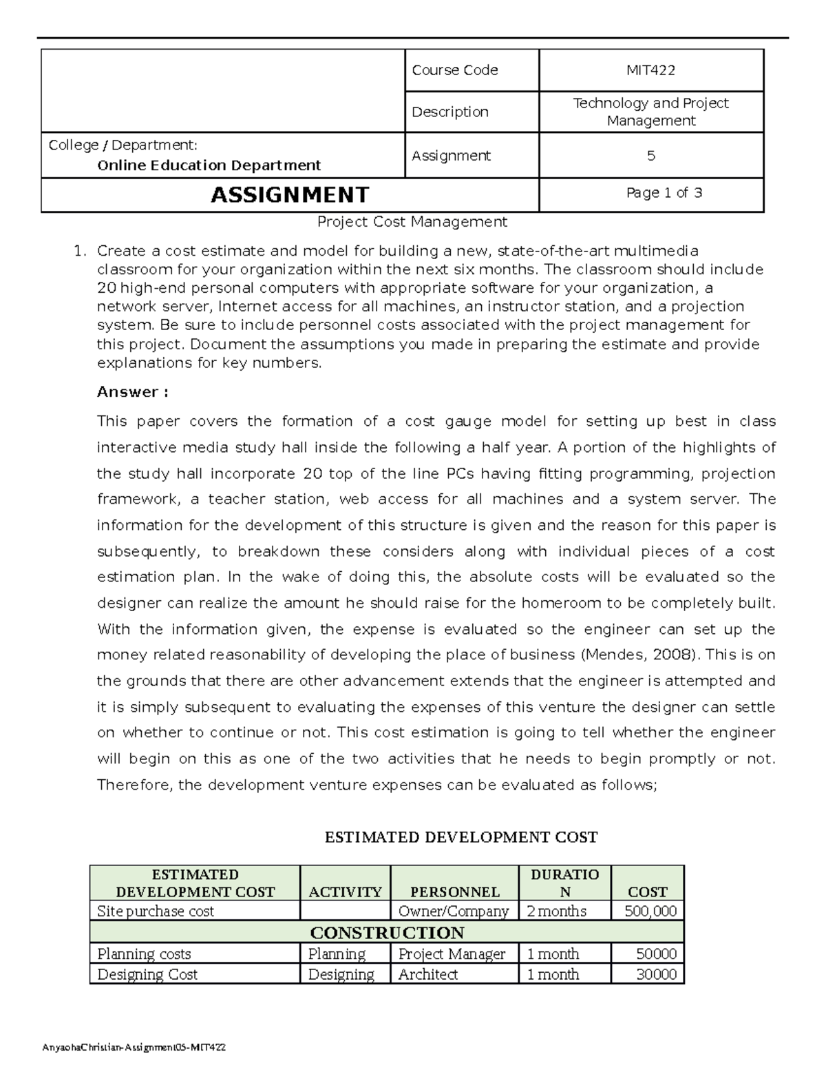 Anyaoha Christian-Assignment 05-MIT422 - BS Information Technology ...