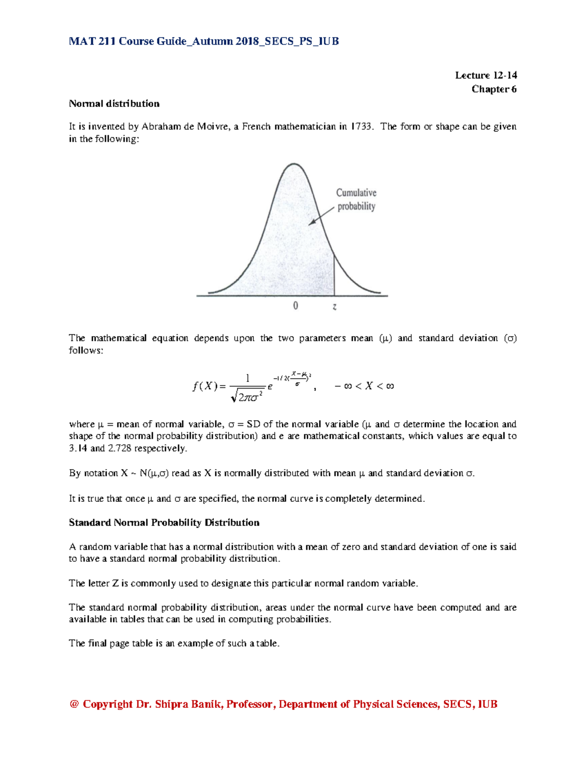 Lec 12 - assignment - Lecture 12- Chapter 6 Normal distribution It is ...