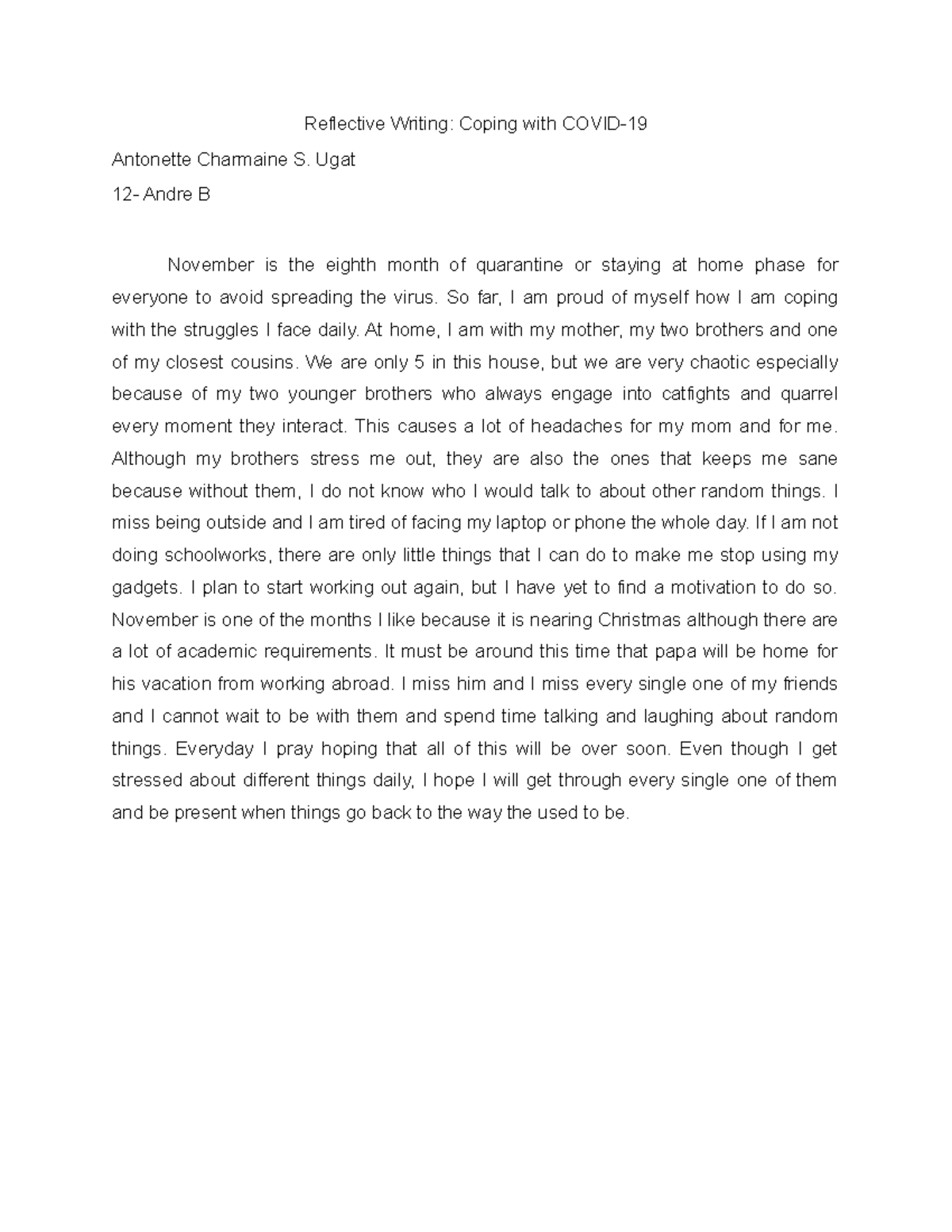 Coping with the pandemic- AC - Reflective Writing: Coping with COVID ...