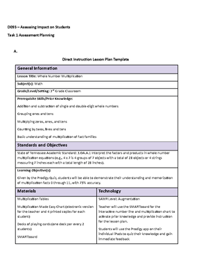 WGU Assessment Plan Template - Emberlyn Eyre Assessment Plan Part I: Lesson Information Lesson ...