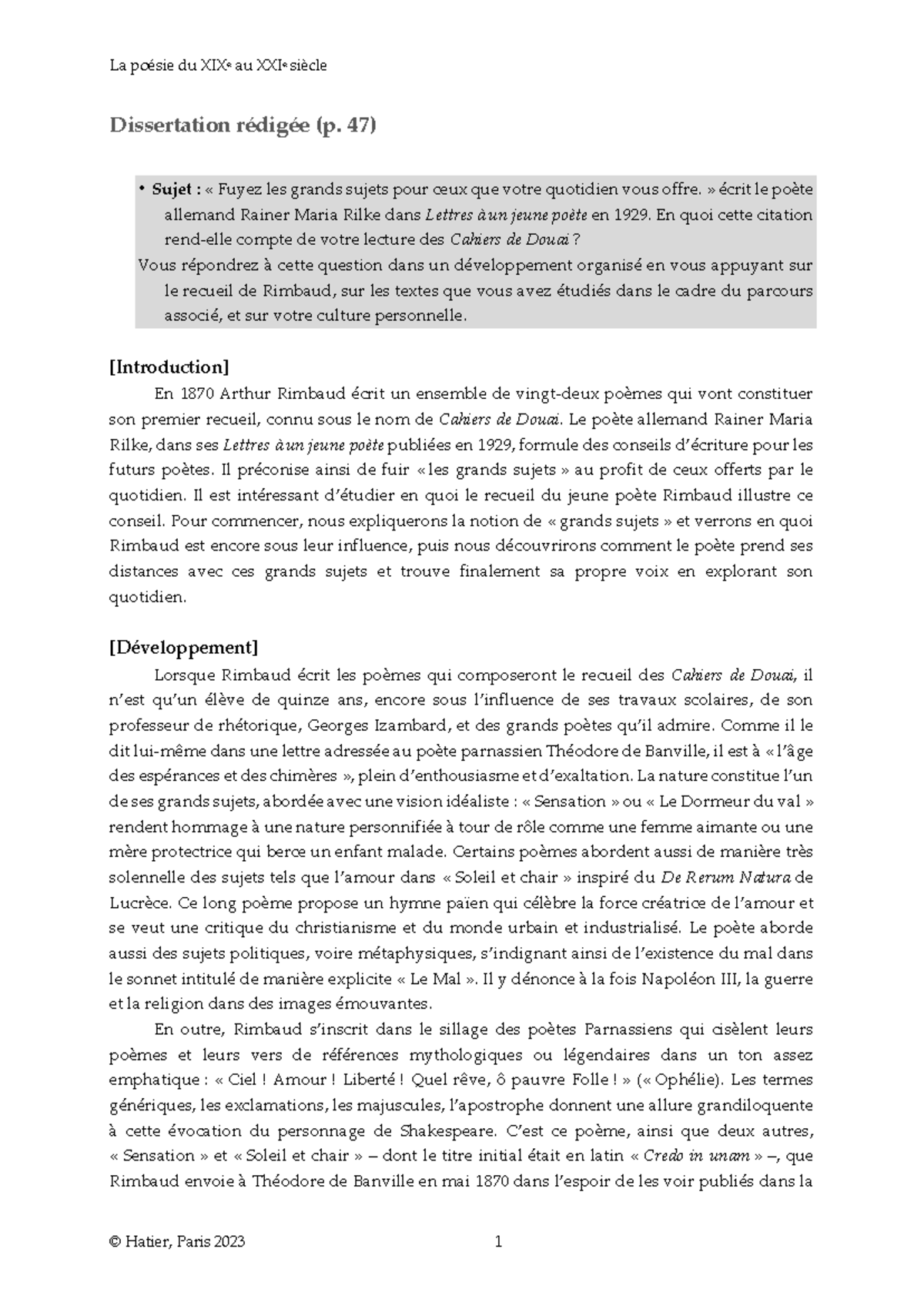 Rimbaud - dissertation - Dissertation rédigée (p. 47) Sujet : « Fuyez ...