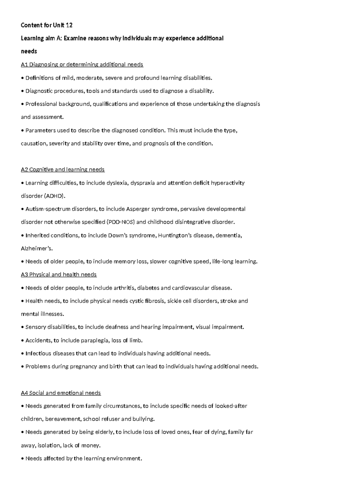 Unit content for 12 - Content for Unit 12 Learning aim A: Examine ...