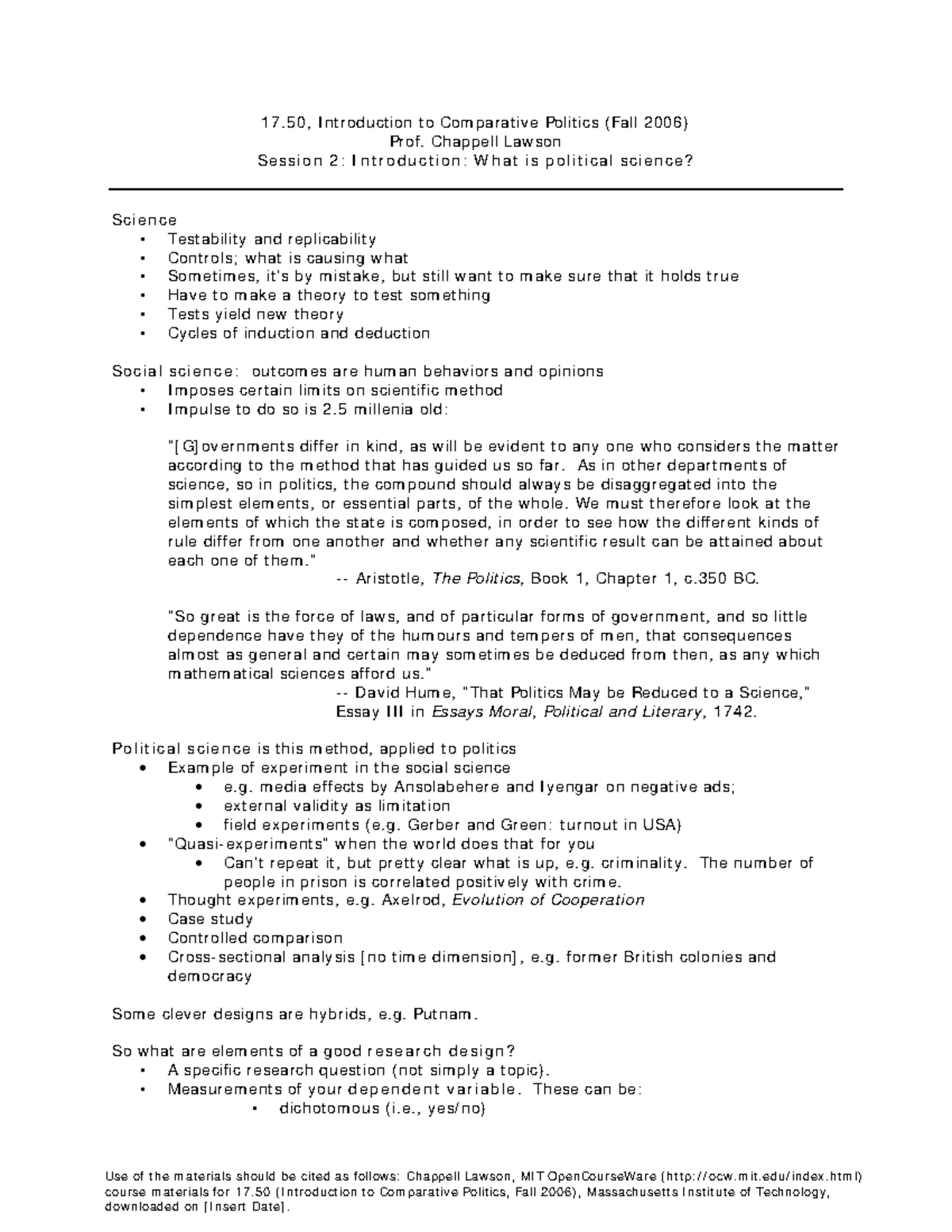 Session 2 - lect2 - 17, Introduction to Comparative Politics (Fall 2006) Prof. Chappell Lawson ...