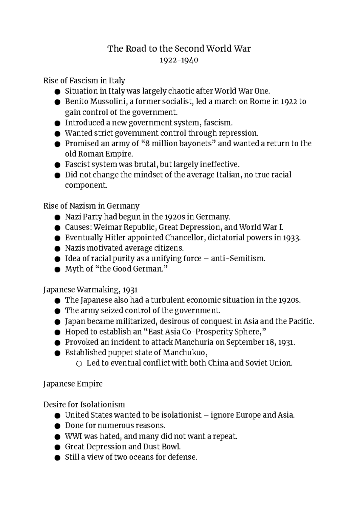 L7 - The Road to the Second World War - 1922-1940 - The Road to the ...