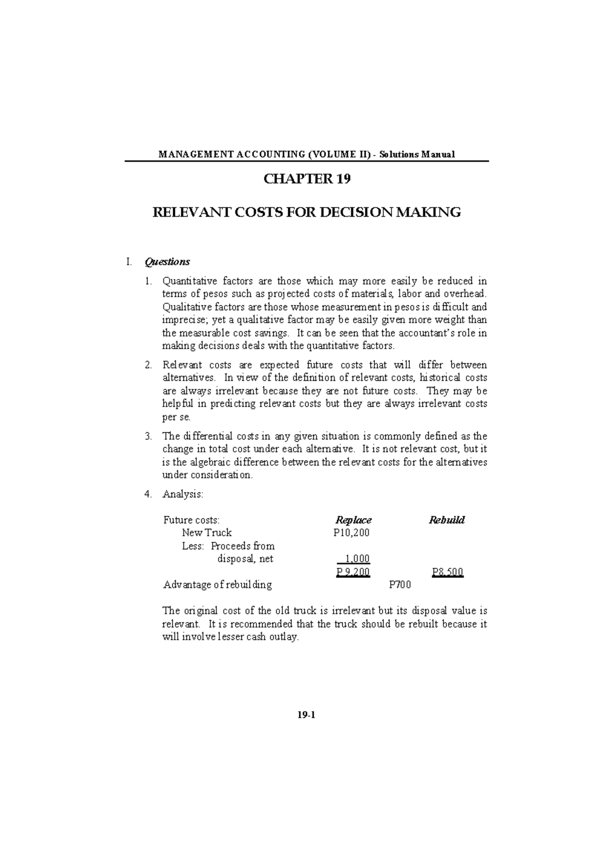 Chapter 19 - Answer - MANAGEMENT ACCOUNTING (VOLUME II) - Solutions ...