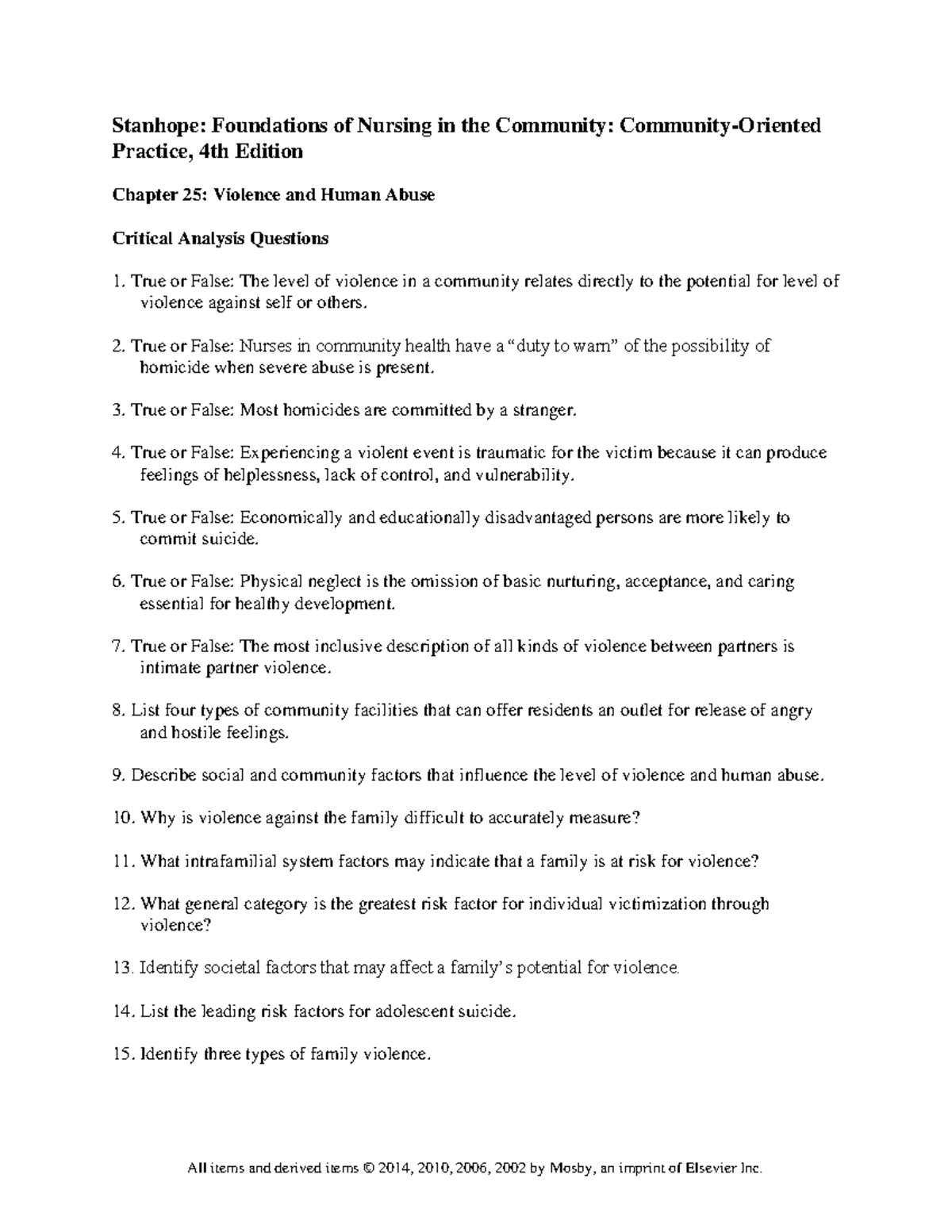 Violence and Human Abuse questions - All items and derived items © 2014 ...